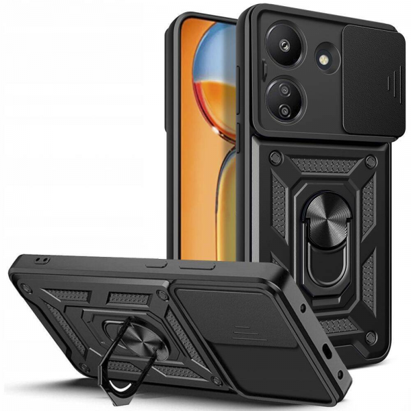 Silikonski ovitek Armor Ring z zaščito kamere za Xiaomi Redmi 13C - črn ...
